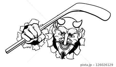 Devil Satan Ice Hockey Sports Mascot Cartoonのイラスト素材 [126026129] - PIXTA