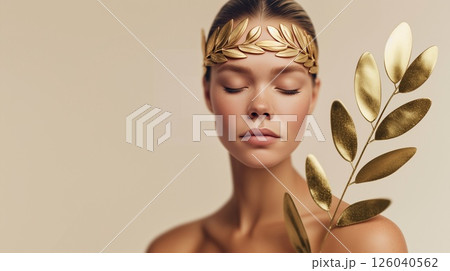 Elegant woman with golden laurel crown in...のイラスト素材 [126040562] - PIXTA