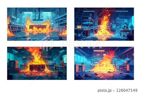 Scientific laboratory fire accident cartoon...のイラスト素材 [126047149] - PIXTA