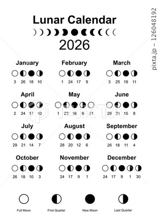 Moon calendar 2026 and Moon Phases. Lunar...のイラスト素材 [126048192] - PIXTA