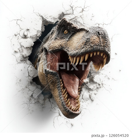 Tyrannosaurus rex breaking through white wall...のイラスト素材 [126054520] - PIXTA