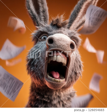 Donkey screaming dramatically with flying...のイラスト素材 [126054883] - PIXTA