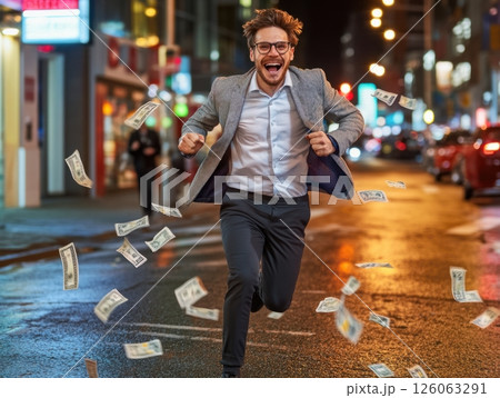 Happy businessman running in the city with...のイラスト素材 [126063291] - PIXTA