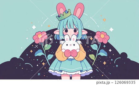 Cute Cartoon Anime Girl Holding Rabbit Plushのイラスト素材 [126069335] - PIXTA
