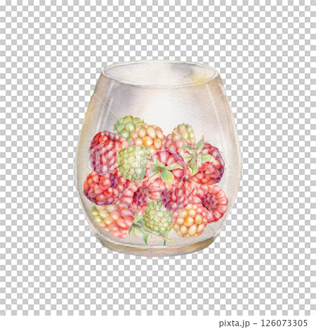 Raspberry served in translucent glass, ripe...のイラスト素材 [126073305] - PIXTA