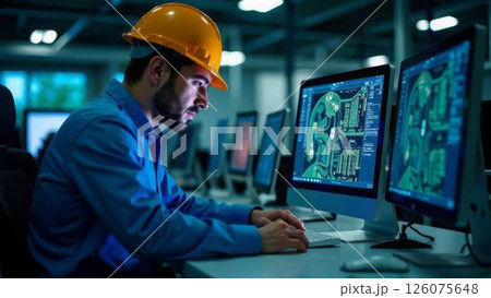 engineer wearing a helmet and uniform...のイラスト素材 [126075648] - PIXTA