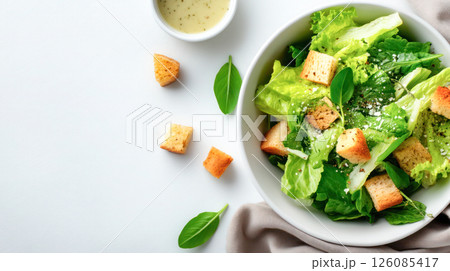 Fresh Cesar salad with croutons and herbs in a...のイラスト素材 [126085417 ...
