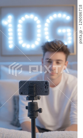 Tech influencer records engaging content on...のイラスト素材 [126086718] - PIXTA