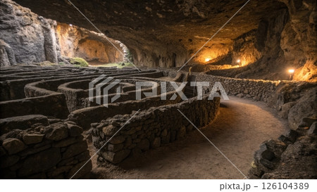 Mysterious underground labyrinth with stone...のイラスト素材 [126104389] - PIXTA