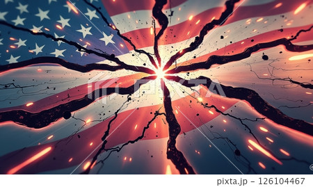 Shattered American flag with a dramatic,...のイラスト素材 [126104467] - PIXTA