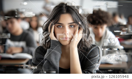 Distraught student in a classroom setting,...のイラスト素材 [126105948] - PIXTA