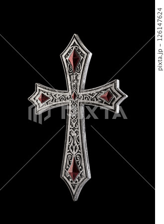 Gothic ornamental cross with red gems Isolated...の写真素材 [126147624] - PIXTA
