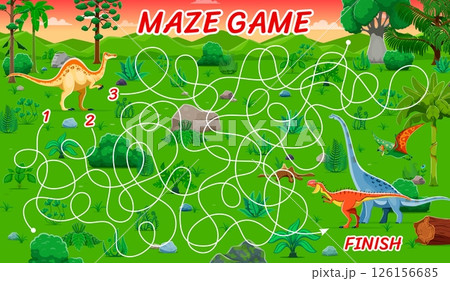 Kids labyrinth maze game, help to dinosaur find...のイラスト素材 [126156685 ...