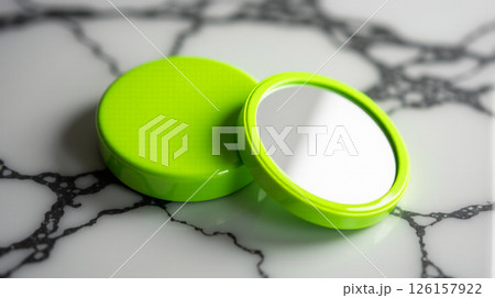 Lime green compact mirror rests open on a...のイラスト素材 [126157922] - PIXTA
