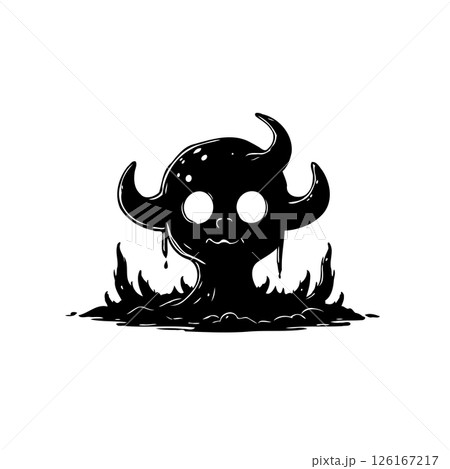Whimsical Ink Creature with Horns Emerging from...のイラスト素材 [126167217 ...