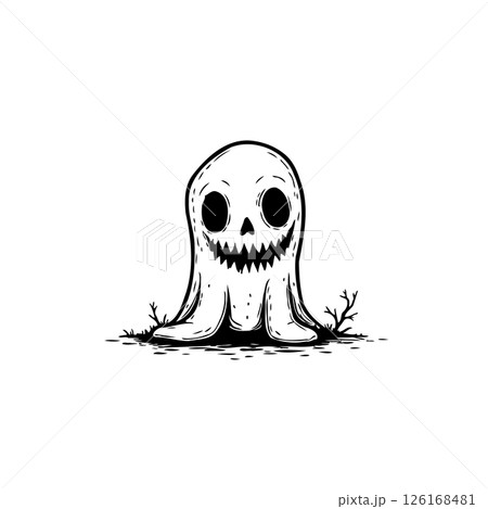 Whimsical specter: A monochrome cartoon ghost...のイラスト素材 [126168481] - PIXTA