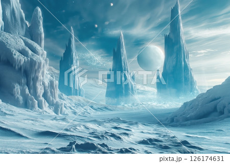 Desolate yet beautiful frozen alien planet...のイラスト素材 [126174631] - PIXTA