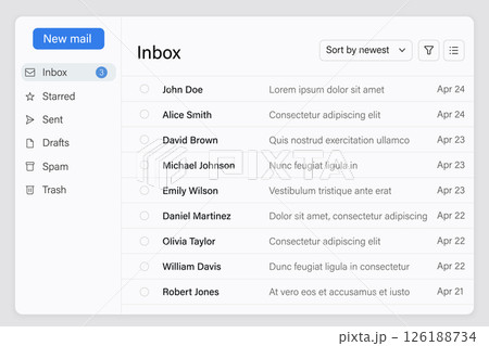 Email Dashboard with Organized Inbox and...のイラスト素材 [126188734] - PIXTA
