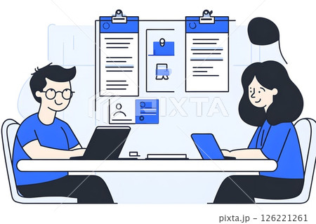 Collaborative workspace featuring cartoon...のイラスト素材 [126221261] - PIXTA
