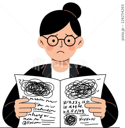 Woman Holding Confusing Documents with...のイラスト素材 [126254263] - PIXTA