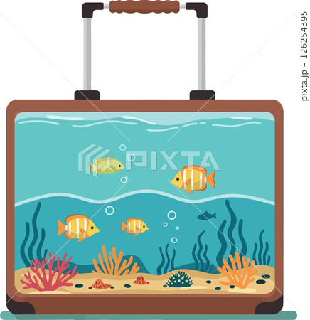 Aquarium fish tank suitcase with colorful coral...のイラスト素材 [126254395 ...