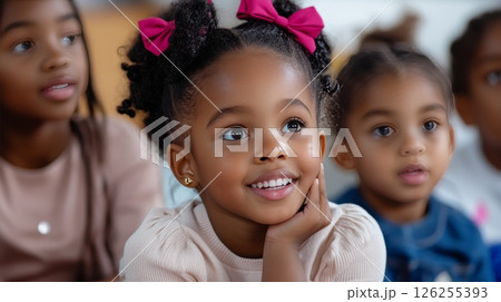 Joyful african children listening intently with...のイラスト素材 [126255393 ...