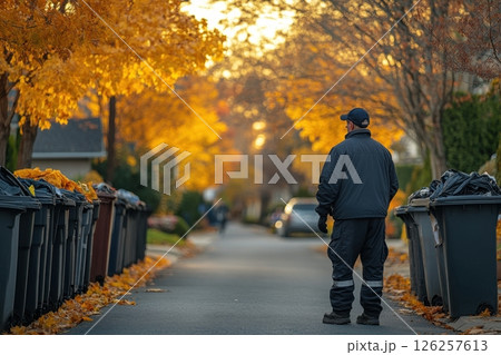 Autumn waste collection in a suburban...のイラスト素材 [126257613] - PIXTA