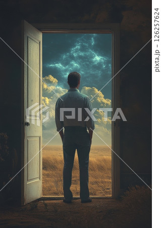 Man contemplating life's possibilities open...のイラスト素材 [126257624] - PIXTA