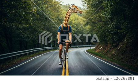 An anthropomorphic giraffe rides a bicycle on a...のイラスト素材 [126265891 ...
