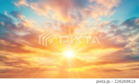 Bright sun rising through colorful morning...のイラスト素材 [126269618] - PIXTA