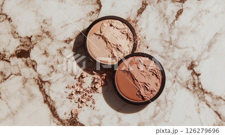 Two round containers of pressed powders sit on...のイラスト素材 [126279696 ...