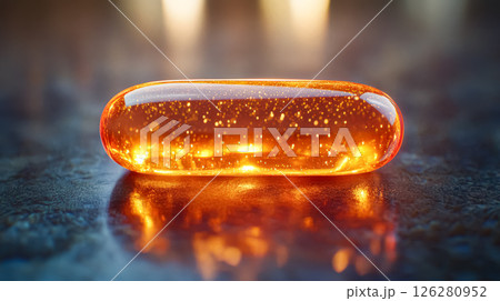 Small orange pill sits on a dark surfaceのイラスト素材 [126280952] - PIXTA
