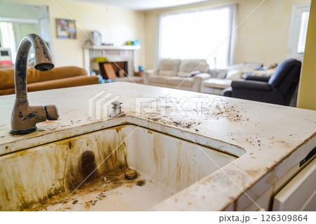 Close up of a dirty, rusted kitchen sink and...のイラスト素材 [126309864] - PIXTA
