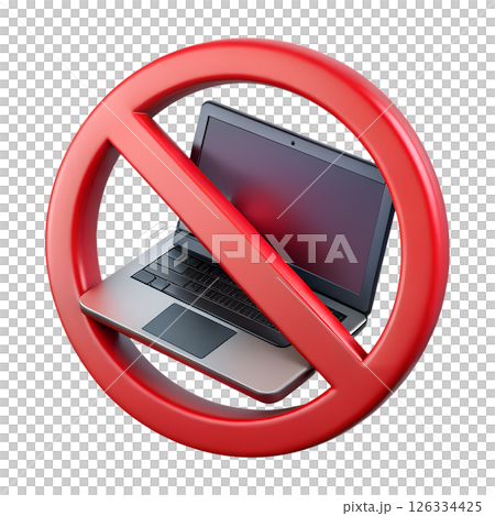 No laptop allowed prohibition sign, red circle...のイラスト素材 [126334425 ...