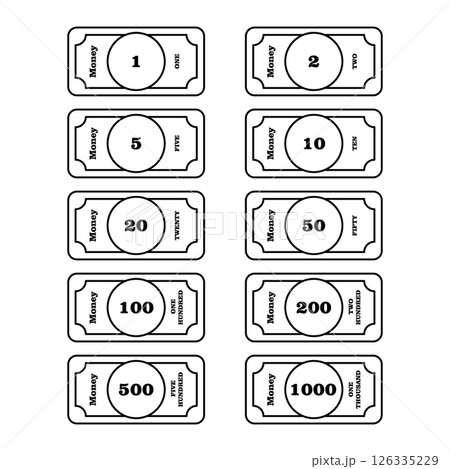 Play Money Vector Set. This black and white...のイラスト素材 [126335229] - PIXTA