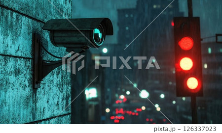 Security camera mounted on urban wall with...のイラスト素材 [126337023] - PIXTA