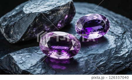 Radiant purple gemstones gleam against rugged...のイラスト素材 [126337040] - PIXTA