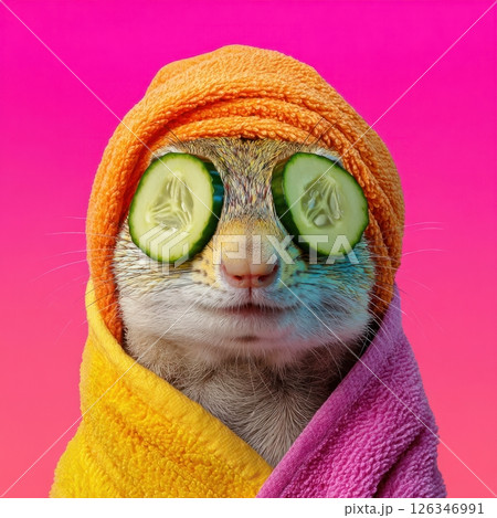 Squirrel relaxing at the spa with beauty mask...のイラスト素材 [126346991] - PIXTA