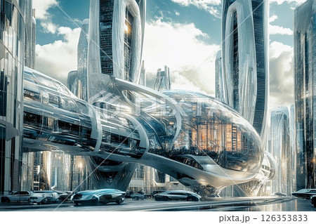 Exploring a futuristic city with bionic...のイラスト素材 [126353833] - PIXTA