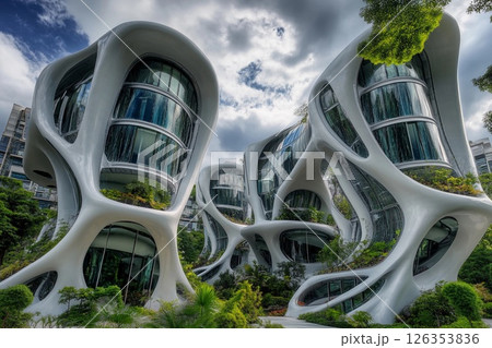 Exploring a futuristic city with bionic...のイラスト素材 [126353836] - PIXTA