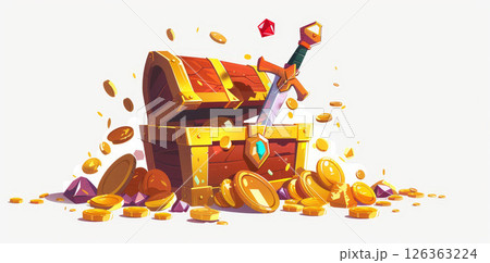 Cartoon game icon, golden chest with sword,...のイラスト素材 [126363224] - PIXTA