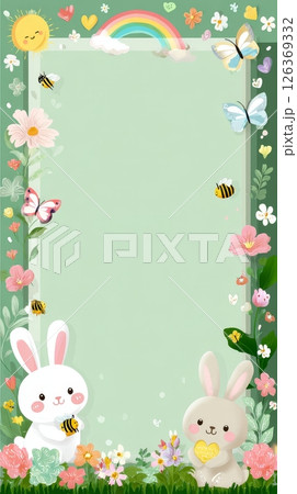 Cute spring-themed background with cartoon...のイラスト素材 [126369332] - PIXTA