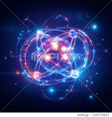 Atom with rotating electrons, energy and matter...のイラスト素材 [126373631 ...