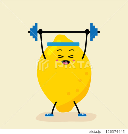 Barbell, Dumbbells. A cute, strong Lemon. The...のイラスト素材 [126374445] - PIXTA