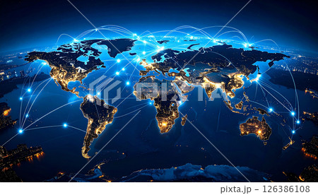 N8n : glowing world map at night with...のイラスト素材 [126386108] - PIXTA