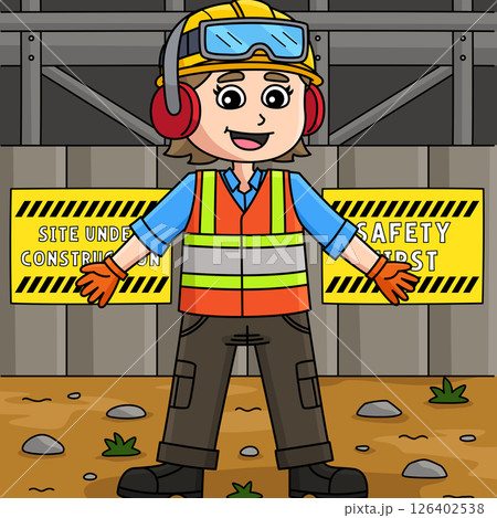 Female Construction Worker Safety Gear Colored のイラスト素材 [126402538] - PIXTA