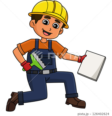 Construction Worker Tile Setter Cartoon Clipart のイラスト素材 [126402624] - PIXTA