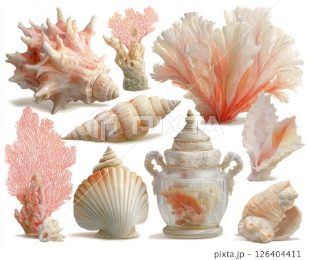Pink and White Seashells and Coral Collectionのイラスト素材 [126404411] - PIXTA