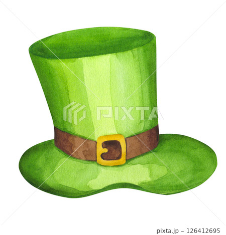 Tall green leprechaun hat painted in watercolor...のイラスト素材 [126412695 ...