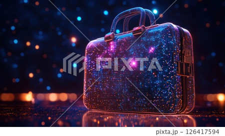 Neon briefcase, glowing particles, night...のイラスト素材 [126417594] - PIXTA